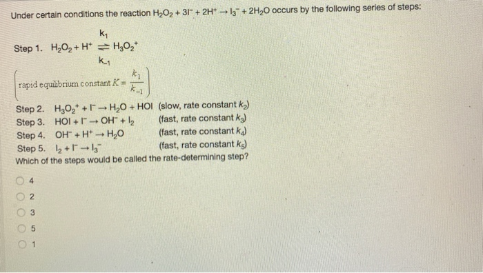 Solved Under certain conditions the reaction H2O2 +31 + 2H+ | Chegg.com