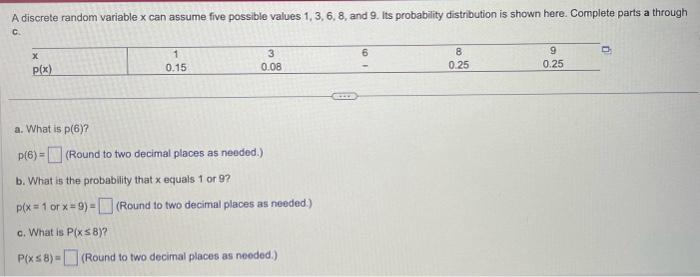 Solved A discrete random variable x can assume five possible | Chegg.com