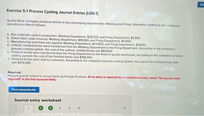Solved Exercise 5-1 Process Costing Journal Entries [LO5-1] | Chegg.com