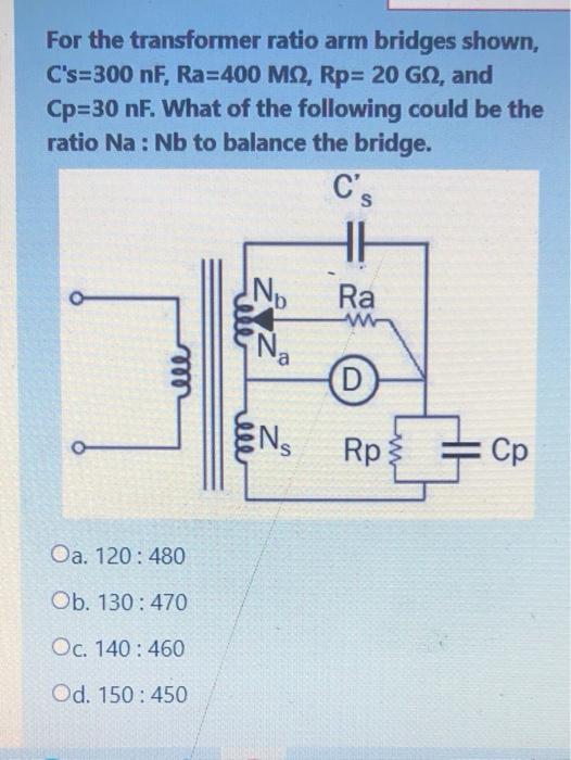 Solved For the transformer ratio arm bridges shown, C's=300 | Chegg.com