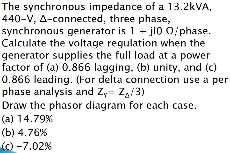 The synchronous impedance of a | Chegg.com