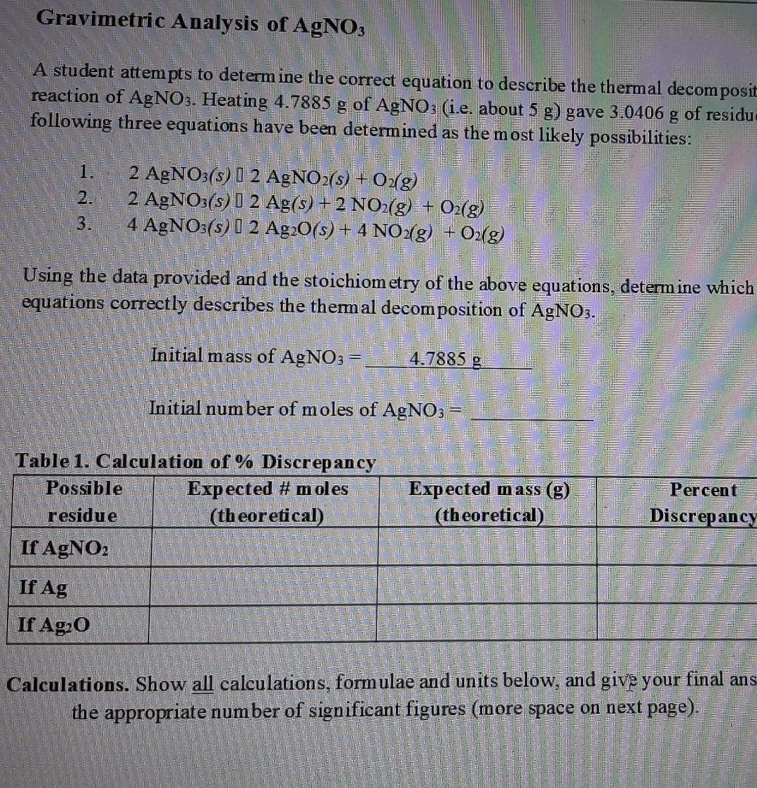 Solved Gravimetric Analysis of AgNO3 A student attempts to | Chegg.com
