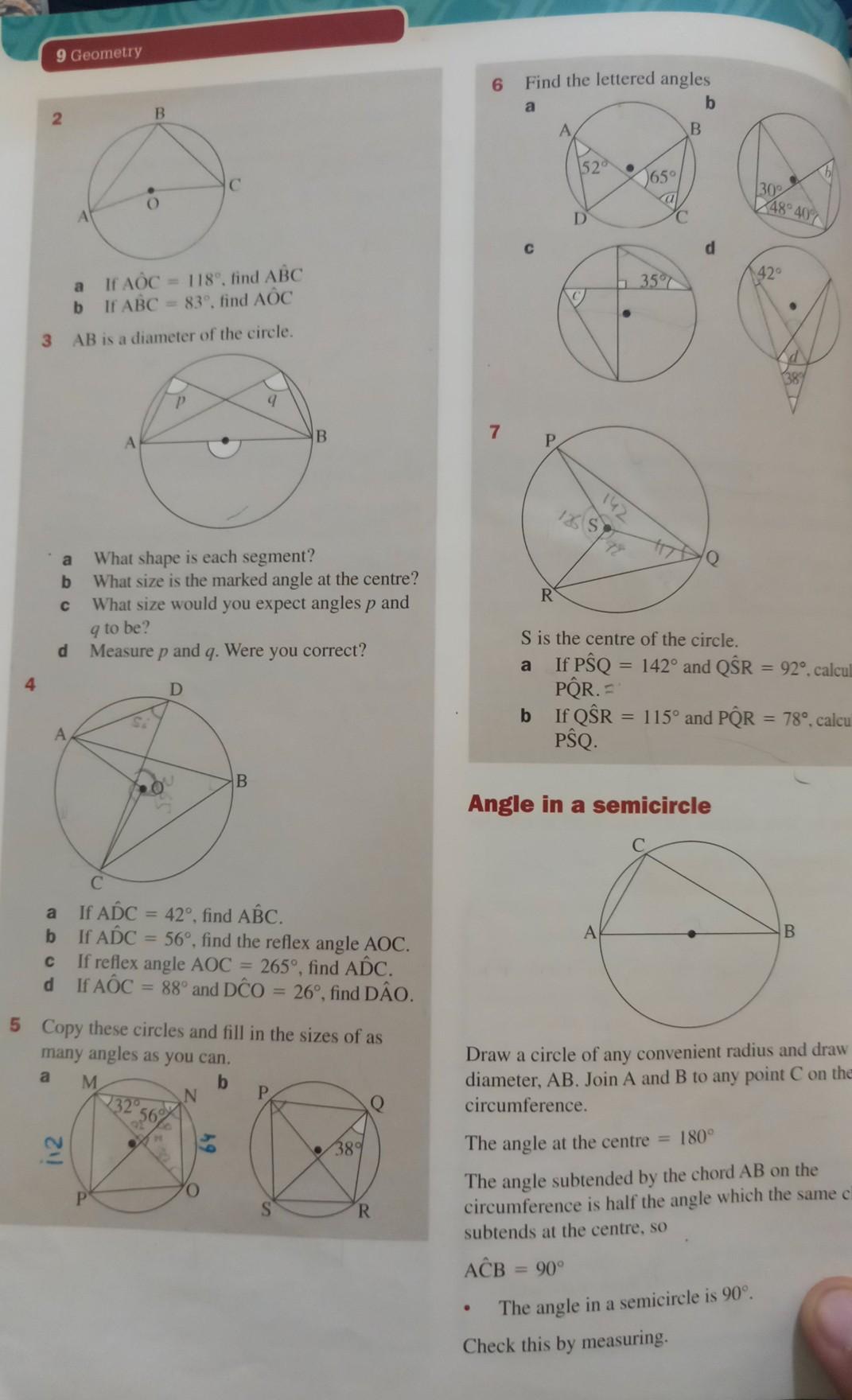 Solved 9 Geometry 6 Find the lettered angles b B 2 a B 52 | Chegg.com