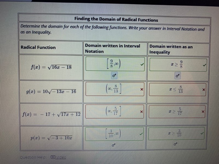 Solved Finding the Domain of Radical Functions Determine the | Chegg.com