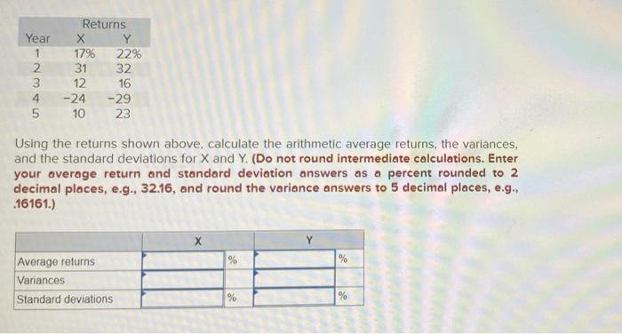 Solved Using the returns shown above, calculate the | Chegg.com