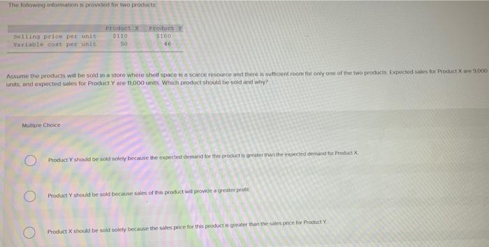 Solved The following information is provided for two product | Chegg.com