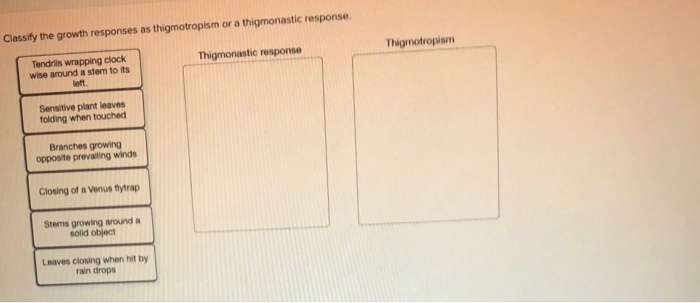 Solved Classify the growth responses as thigmotropism or a | Chegg.com