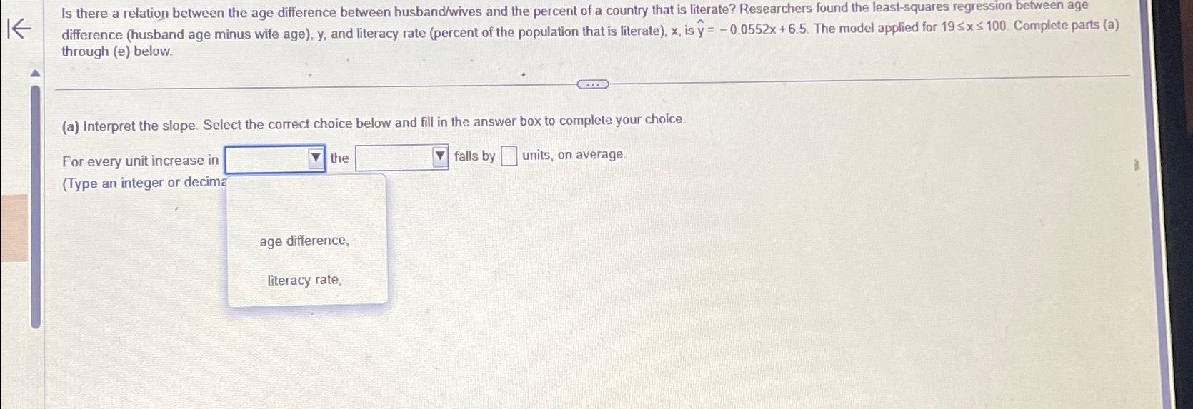 Solved through (e) ﻿below.(a) ﻿Interpret the slope. Select | Chegg.com