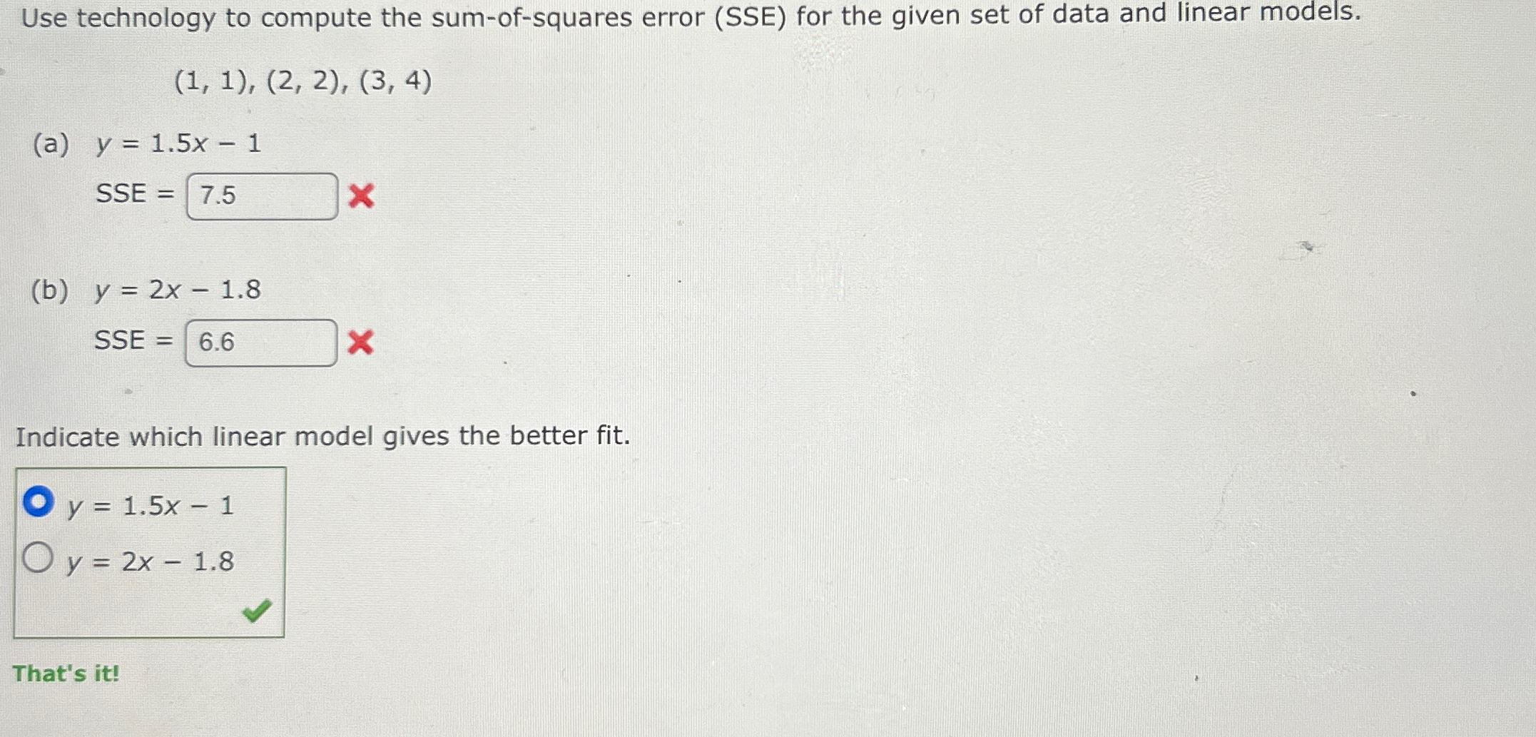 Use technology to compute the sum-of-squares error | Chegg.com