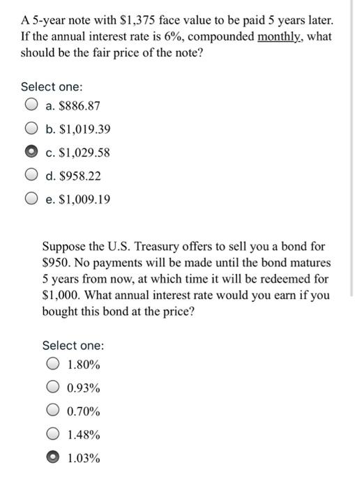 Solved A 5-year note with $1,375 face value to be paid 5 | Chegg.com