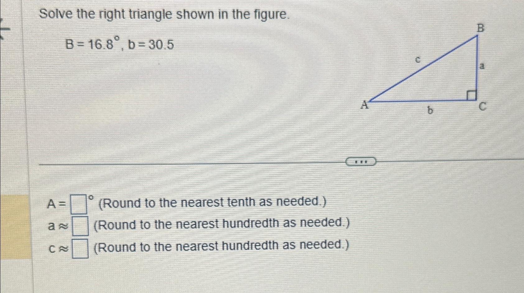 Solved Solve the right triangle shown in the | Chegg.com
