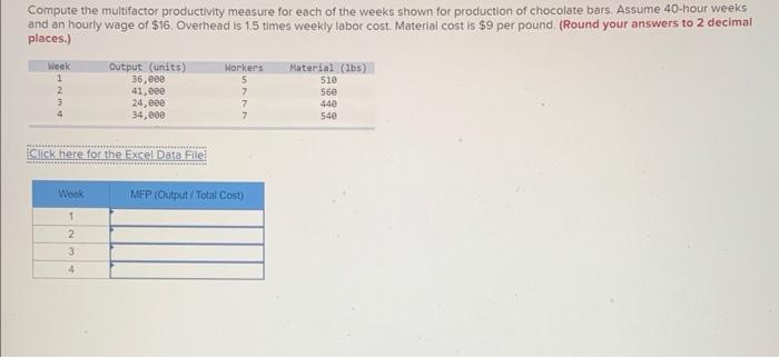 Solved Compute the multifactor productivity measure for each | Chegg.com