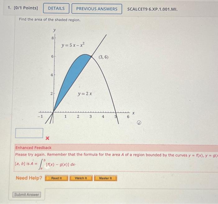 Solved Find the area of the shaded region. Enhanced Feedback | Chegg.com