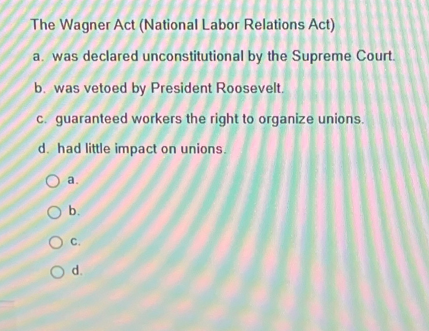 Solved The Wagner Act (National Labor Relations Act)a. ﻿was | Chegg.com
