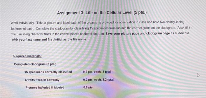 Assignment 3: Life on the Cellular Level (5 pts.) | Chegg.com