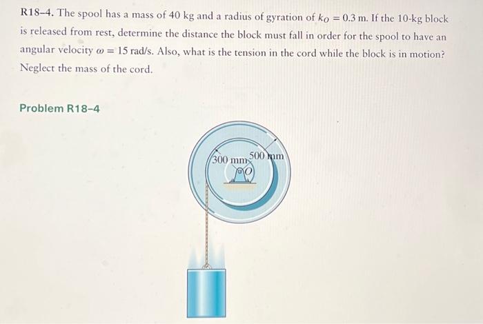 Solved R18−4. The spool has a mass of 40 kg and a radius of | Chegg.com