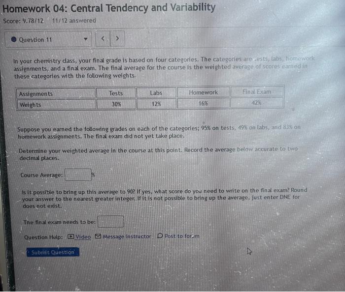 Solved Homework 04: Central Tendency and Variability Score: | Chegg.com