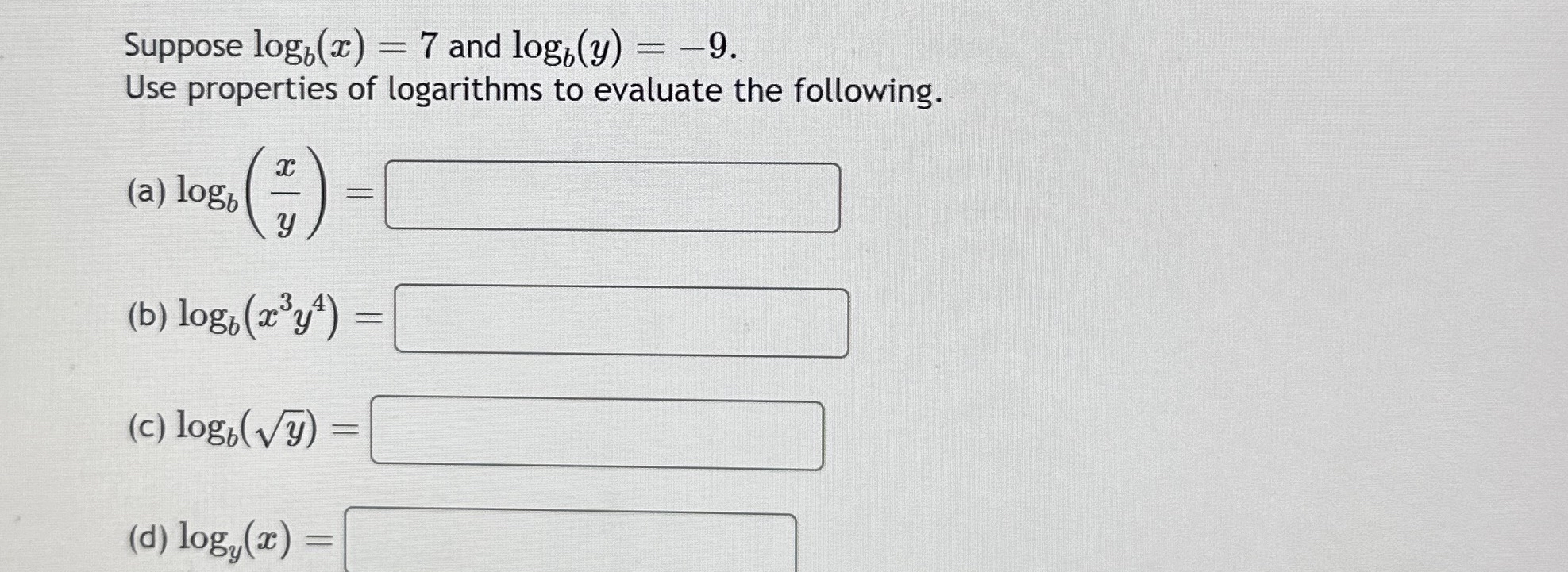Solved VERY URGENT PLEASE HELP QUICKLY Suppose logb(x)=7 | Chegg.com