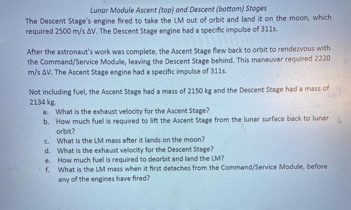 Solved Lunar Module Ascent (top) and Descent (bottom) Stages | Chegg.com