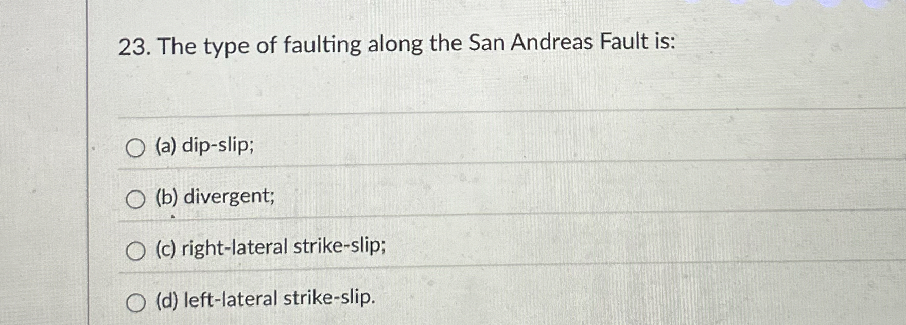 Solved The type of faulting along the San Andreas Fault | Chegg.com