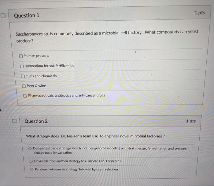 Solved D 1 pts Question 1 Saccharomyces sp. is commonly | Chegg.com Solved D 1 pts Question 1 Saccharomyces sp. is commonly | Chegg.com
