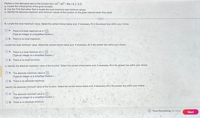 Solved Perform a frst derivative test on the function | Chegg.com
