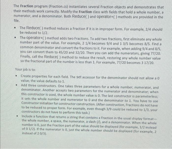 Solved The Fraction program (Fraction.es) instantiates | Chegg.com
