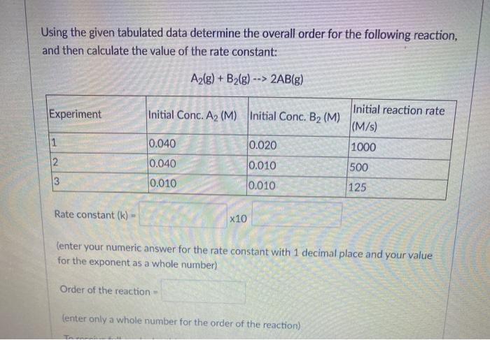 Solved Using the given tabulated data determine the overall | Chegg.com