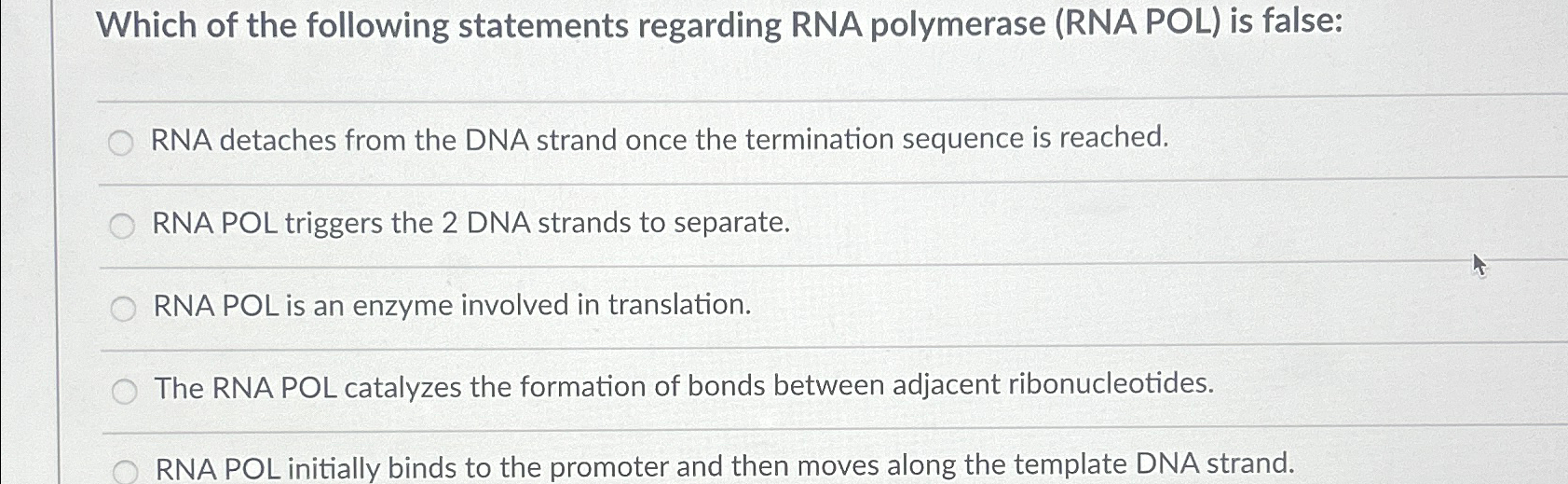 Solved Which of the following statements regarding RNA | Chegg.com
