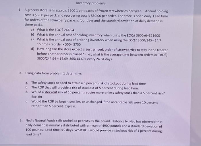 Solved 1. A grocery store sells approx. 36001 pint packs of | Chegg.com