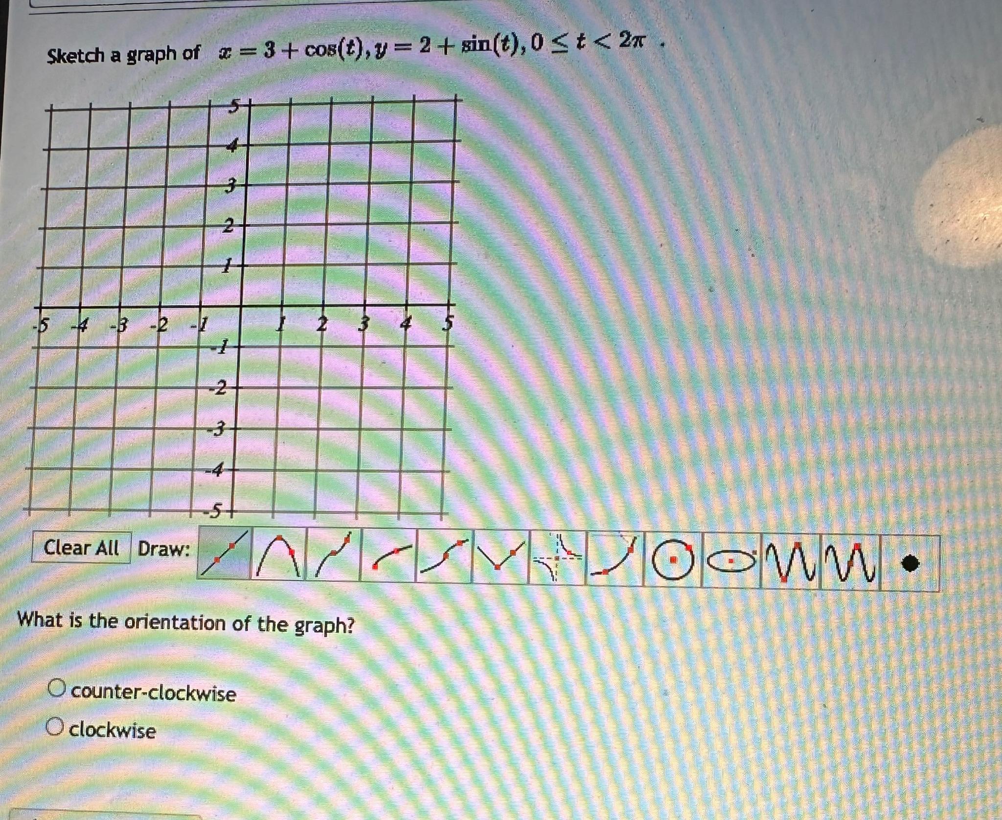 Solved Sketch a graph of x=3+cos(t),y=2+sin(t),0≤t