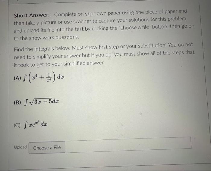 Solved Short Answer: Complete on your own paper using one | Chegg.com