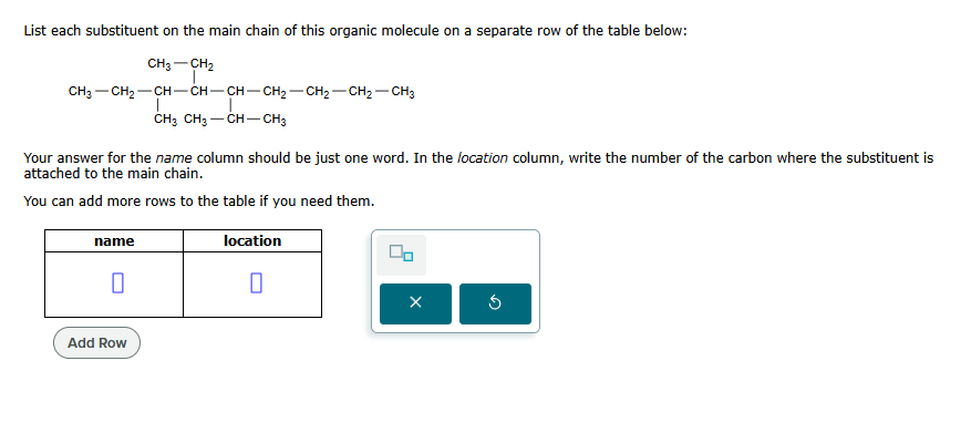 Solved List each substituent on the main chain of this | Chegg.com
