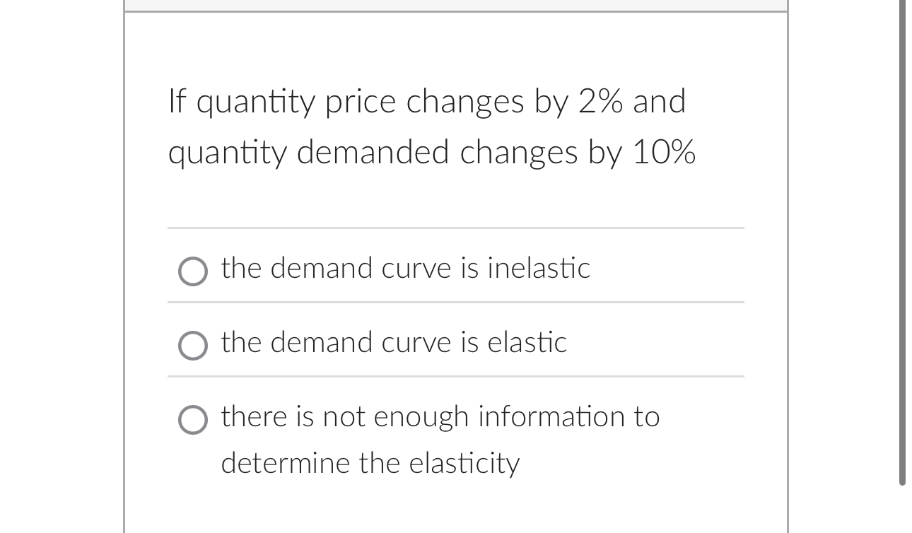 Solved If quantity price changes by 2% ﻿andquantity demanded | Chegg.com