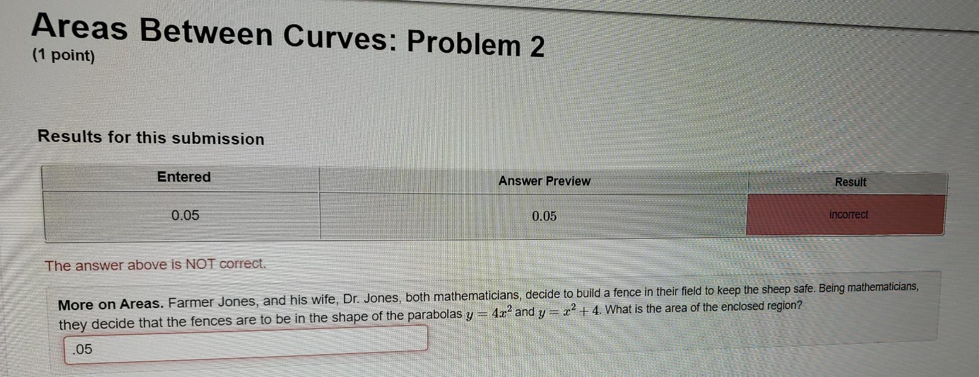 Solved Areas Between Curves: Problem 2 (1 point) Results for | Chegg.com