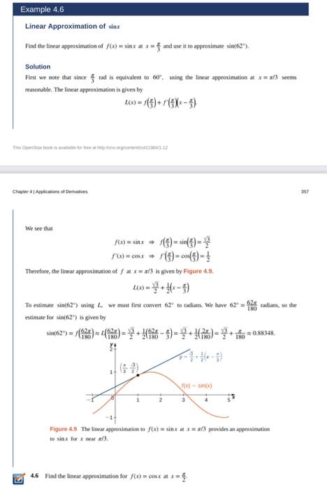 Solved Example 4.6 Linear Approximation of sine Find the | Chegg.com