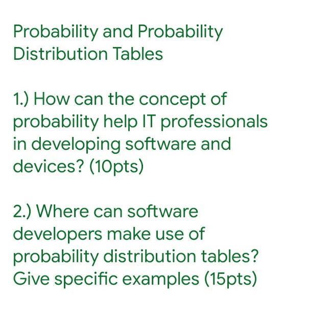 Solved Probability and Probability Distribution Tables 1.) | Chegg.com