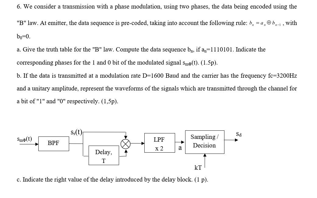 Solved 6. We consider a transmission with a phase | Chegg.com