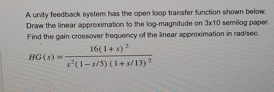 Solved A unity feedback system has the open loop transfer | Chegg.com