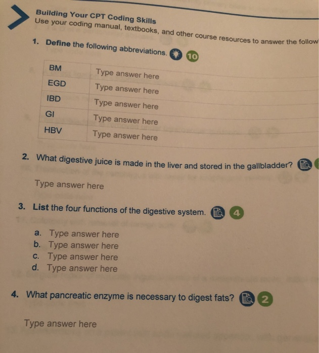 Solved Building Your CPT Coding Skills Use your coding | Chegg.com
