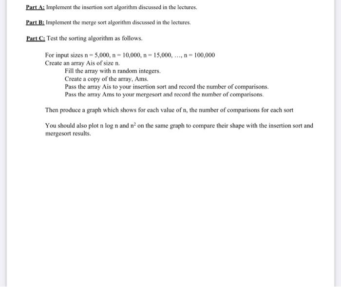 Solved Part A Implement The Insertion Sort Algorithm