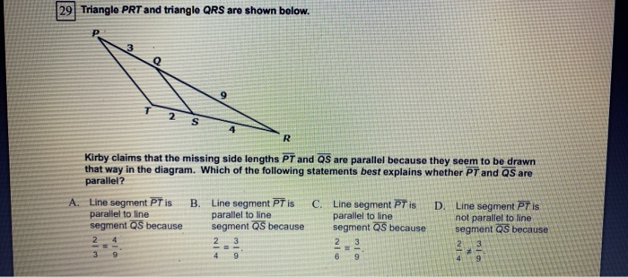 Solved 29 Triangle PRT and triangle QRS are shown below. 9 s | Chegg.com