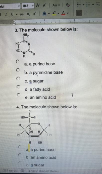 Solved 3. The molecule shown below is: a. a purine base b. a | Chegg.com
