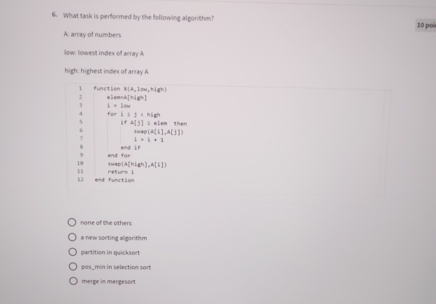 Solved What task is performed by the following algorithm?10 | Chegg.com