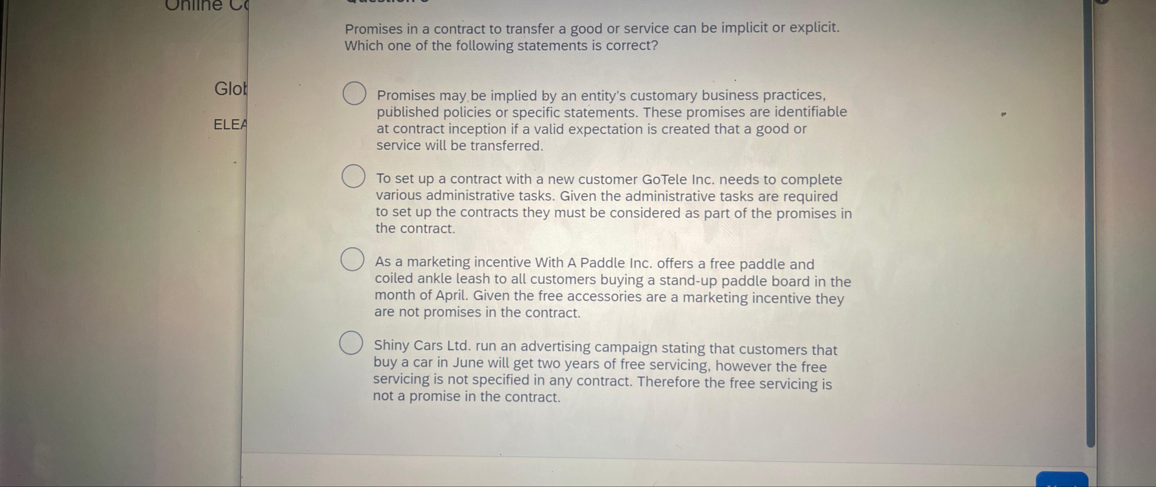 Solved Promises in a contract to transfer a good or service | Chegg.com