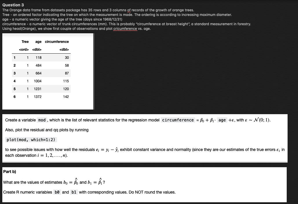 Solved Question 3The Orange data frame from datasets package | Chegg.com