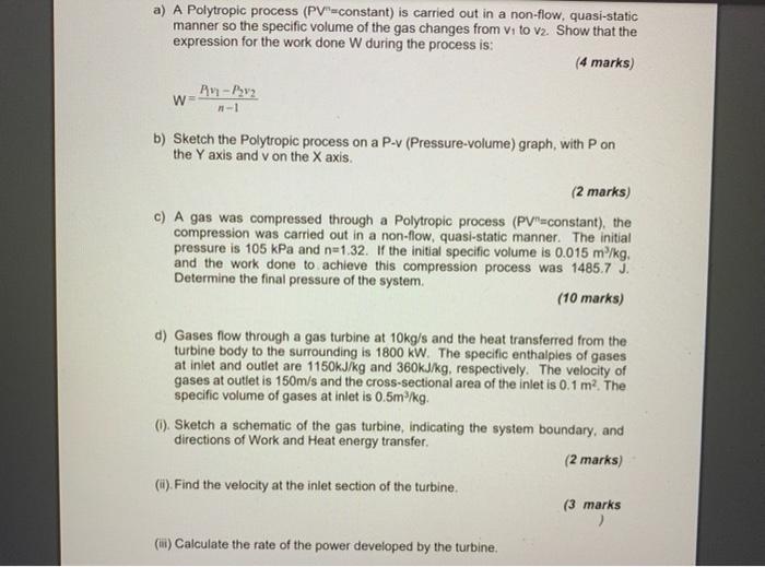 Solved a) A Polytropic process (PV"-constant) is carried out | Chegg.com