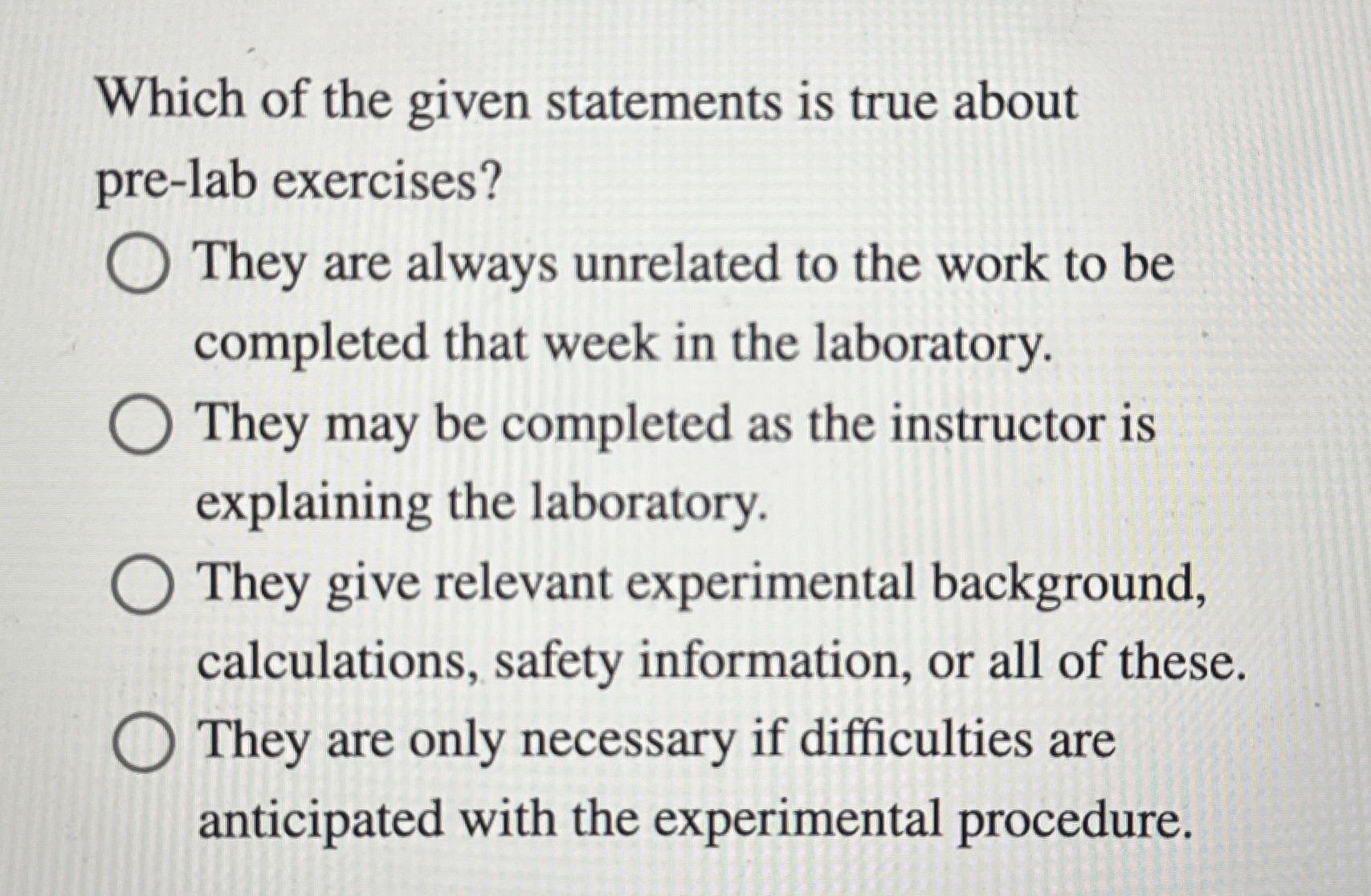 Solved Which of the given statements is true about pre-lab | Chegg.com