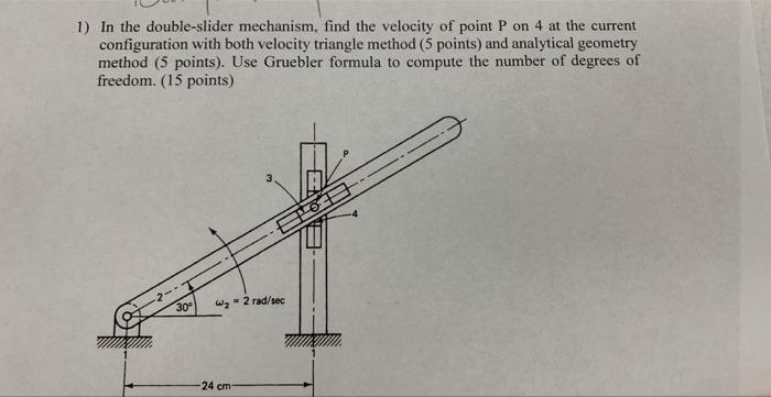 Solved 1) In the double-slider mechanism, find the velocity | Chegg.com