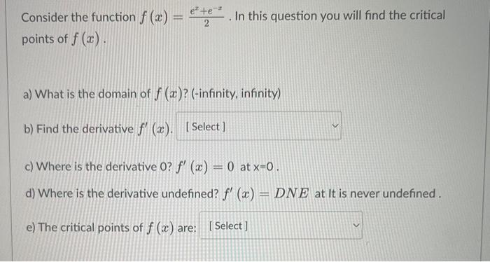 Solved Consider the function f(x)=2ex+e−x. In this question | Chegg.com